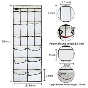 TidyMaster 2 Pack Extra Large Hanging Over Door Shoe Organizers, 12 Mesh Pockets + 6 Large Mesh Storage Various Compartments with 8+8 Hooks Shoes Holder for Closet Bedroom, White (59 x 21.6 inch)…