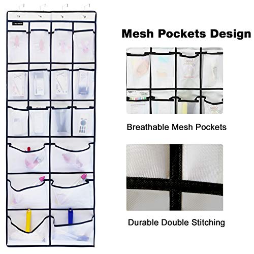 TidyMaster 2 Pack Extra Large Hanging Over Door Shoe Organizers, 12 Mesh Pockets + 6 Large Mesh Storage Various Compartments with 8+8 Hooks Shoes Holder for Closet Bedroom, White (59 x 21.6 inch)…