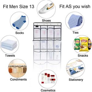 TidyMaster 2 Pack Extra Large Hanging Over Door Shoe Organizers, 12 Mesh Pockets + 6 Large Mesh Storage Various Compartments with 8+8 Hooks Shoes Holder for Closet Bedroom, White (59 x 21.6 inch)…