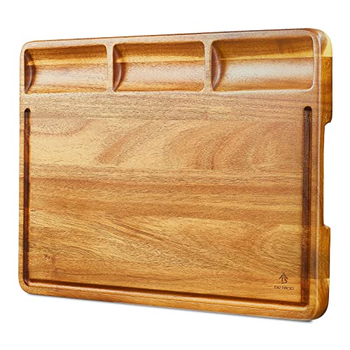 Befano Acacia Wood Cutting Board with Compartments 15"x 11", Reversible Butcher Block Cutting Board with Juice Grooves, Charcuterie Board for Meat, Cheese and Vegetables