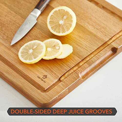 Befano Acacia Wood Cutting Board with Compartments 15"x 11", Reversible Butcher Block Cutting Board with Juice Grooves, Charcuterie Board for Meat, Cheese and Vegetables