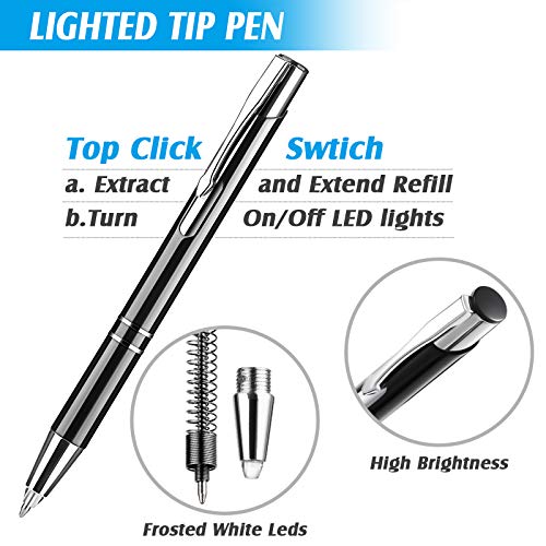 Zonon Pen with Light Lighted Tip Pen Flashlight Writing Ballpoint Pens LED Pen Light with Bright White Light for Writing in the Dark (5 Pieces)