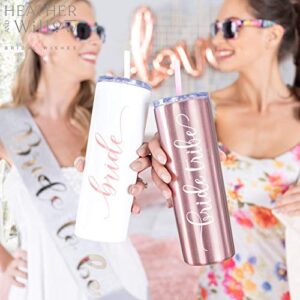 Bride to Be Skinny Tumbler | 20 oz Bride Tribe Stainless Steel Wine Tumblers | Engagement Wedding Gifts Bridesmaids Mugs Bachelorette Party Supplies & Games | Insulated Skinny Rose Gold Cups