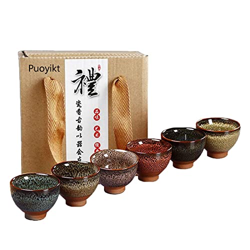 Puoyikt Chinese Ceramic Kung Fu Tea Set of 6, Japanese Tea Cup, Sake Cup, Ceramic Tea Cup, Ceramic Tea Set (6 colors)