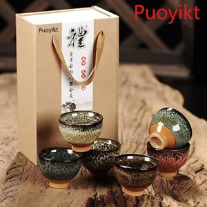 Puoyikt Chinese Ceramic Kung Fu Tea Set of 6, Japanese Tea Cup, Sake Cup, Ceramic Tea Cup, Ceramic Tea Set (6 colors)