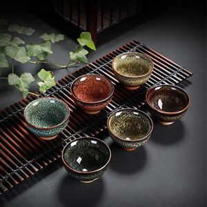 Puoyikt Chinese Ceramic Kung Fu Tea Set of 6, Japanese Tea Cup, Sake Cup, Ceramic Tea Cup, Ceramic Tea Set (6 colors)