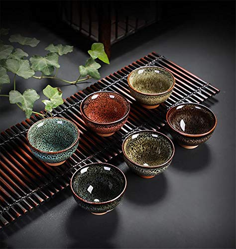 Puoyikt Chinese Ceramic Kung Fu Tea Set of 6, Japanese Tea Cup, Sake Cup, Ceramic Tea Cup, Ceramic Tea Set (6 colors)