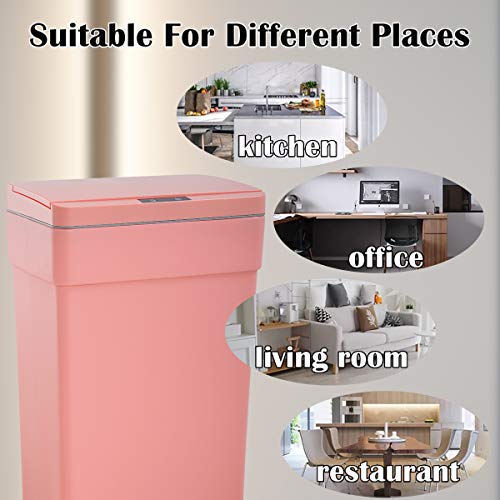 13 Gallon/ 50 Liter Trash Can, Automatic Touchless Kitchen Garbage Can with Motion-Sensing, No Touch Rubbish Can w/Inner Baskets and Carry Handles for Bathroom, Office, Home, Mint, Pink