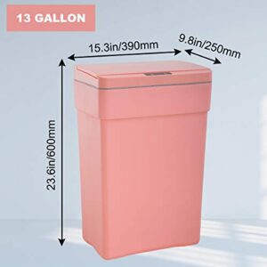 13 Gallon/ 50 Liter Trash Can, Automatic Touchless Kitchen Garbage Can with Motion-Sensing, No Touch Rubbish Can w/Inner Baskets and Carry Handles for Bathroom, Office, Home, Mint, Pink