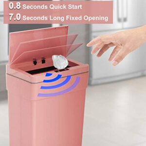 13 Gallon/ 50 Liter Trash Can, Automatic Touchless Kitchen Garbage Can with Motion-Sensing, No Touch Rubbish Can w/Inner Baskets and Carry Handles for Bathroom, Office, Home, Mint, Pink