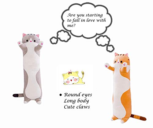 zhidiloveyou Long Plush Pillow of Cute Cat for Kids and Adults, Plush Toy Gift(27.5", Brown)