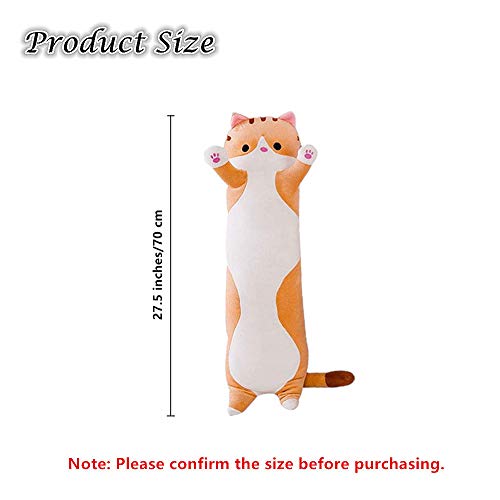 zhidiloveyou Long Plush Pillow of Cute Cat for Kids and Adults, Plush Toy Gift(27.5", Brown)