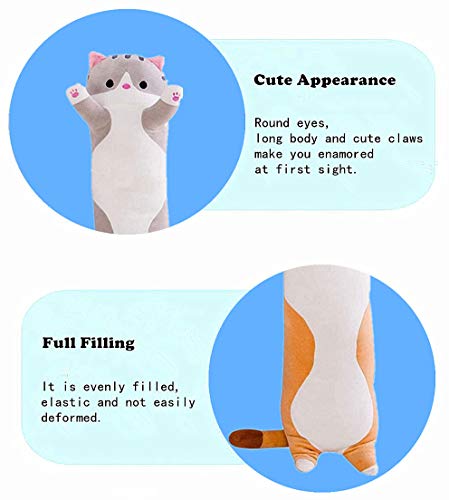 zhidiloveyou Long Plush Pillow of Cute Cat for Kids and Adults, Plush Toy Gift(27.5", Brown)