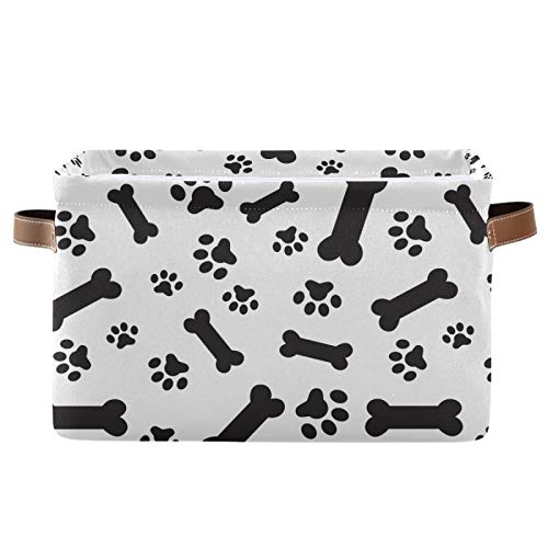 senya Large Foldable Storage Bin, Cute Pet Dog Bones Paws Footprints Fabric Storage Basket Organizer Bag with Handles 15 x 11 x 9.5 inch