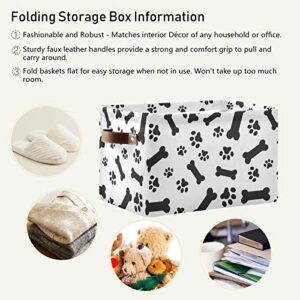 senya Large Foldable Storage Bin, Cute Pet Dog Bones Paws Footprints Fabric Storage Basket Organizer Bag with Handles 15 x 11 x 9.5 inch