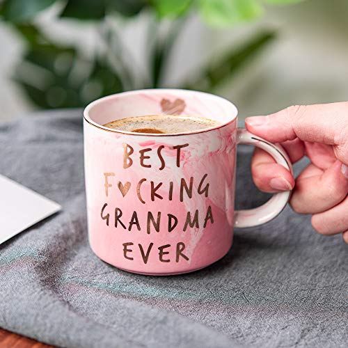 Hendson Grandma Birthday Gifts - Best Grandma Ever - Funny Gift For Nana, New Grandma, Pregnancy Announcement For Grandparents, Grandma To Be, Grandmother - Pink Marble Mug, 11.5oz Coffee Cup