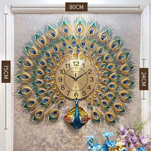 crystal living room clock creative personality art decoration mute quartz hanging clock,home decoration peacock wall clock f 80x75cm(31x30inch)