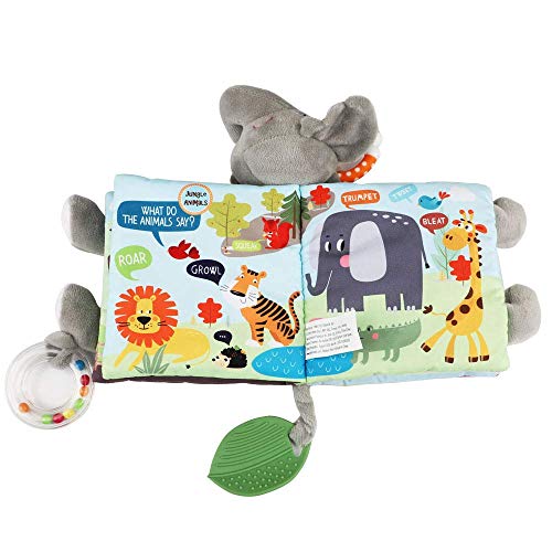 Baby Books Toys,Soft Cloth Crinkle Books for Babies Infants Toddler, Elephant Baby Gifts Teething Toys, Jungle Education Bunny Toys for 0-6 Months 1 Year Old Boy Girl,Stuffed Plush Book Touch and Feel