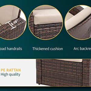 PayLessHere Rattan Chair Outdoor Backyard Porch Poolside Balcony Garden Furniture with Coffee Table, Brown