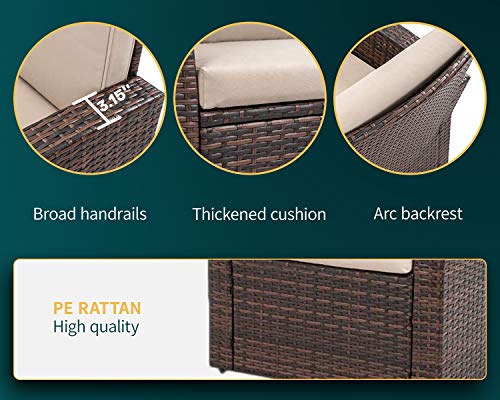 PayLessHere Rattan Chair Outdoor Backyard Porch Poolside Balcony Garden Furniture with Coffee Table, Brown