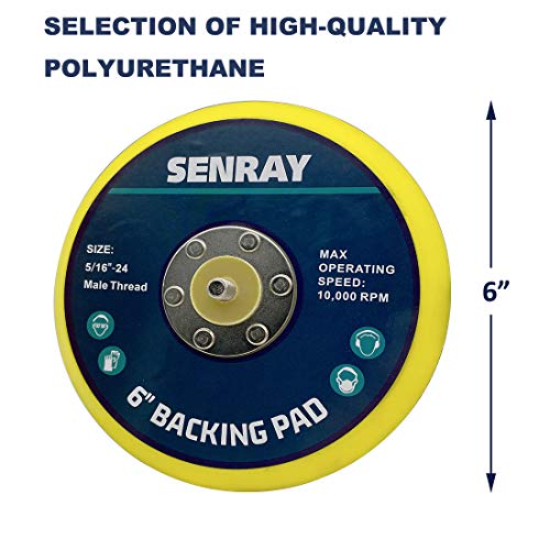 SENRAY 6 Inch Dual-Action Hook & Loop Molded Urethane Flexible Backing Plate for Random Orbital Sander Car Polisher - 2 PCS Set