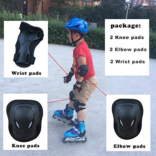 GEQID Kids Knee Pads and Elbow Pads Wrist Pad for Roller Skating Skate Protective Gear Rollerblade Bicycle Boys Youth 4-12 Years Old (Black)