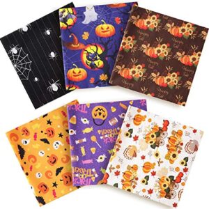 6 pieces halloween fabric patchwork thanksgiving pumpkin pattern sewing craft fabric 19.6 x 19.6 inch halloween cotton printed fabric for diy clothes sewing crafts