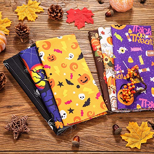 6 Pieces Halloween Fabric Patchwork Thanksgiving Pumpkin Pattern Sewing Craft Fabric 19.6 x 19.6 Inch Halloween Cotton Printed Fabric for DIY Clothes Sewing Crafts