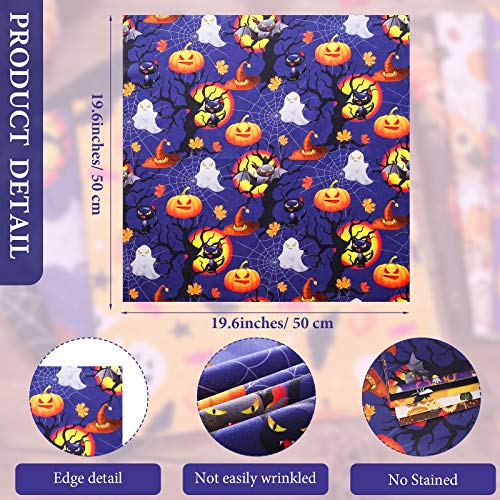 6 Pieces Halloween Fabric Patchwork Thanksgiving Pumpkin Pattern Sewing Craft Fabric 19.6 x 19.6 Inch Halloween Cotton Printed Fabric for DIY Clothes Sewing Crafts