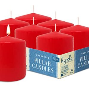 HYOOLA Red Pillar Candles 3x3 Inch - Unscented Pillar Candles - 6-Pack - European Made