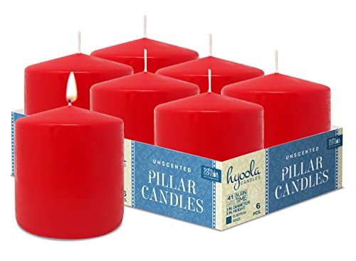 HYOOLA Red Pillar Candles 3x3 Inch - Unscented Pillar Candles - 6-Pack - European Made