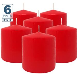 HYOOLA Red Pillar Candles 3x3 Inch - Unscented Pillar Candles - 6-Pack - European Made