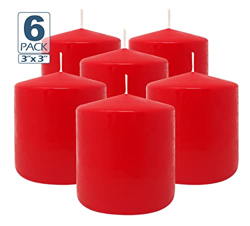 HYOOLA Red Pillar Candles 3x3 Inch - Unscented Pillar Candles - 6-Pack - European Made