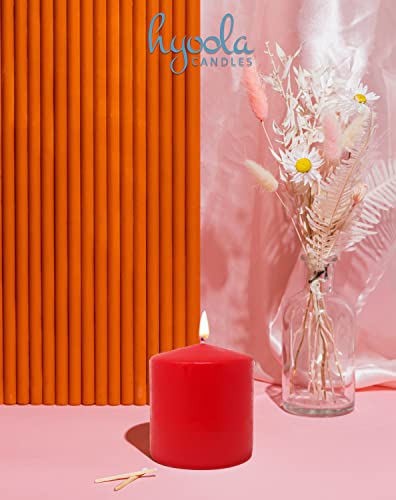 HYOOLA Red Pillar Candles 3x3 Inch - Unscented Pillar Candles - 6-Pack - European Made