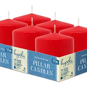 HYOOLA Red Pillar Candles 3x3 Inch - Unscented Pillar Candles - 6-Pack - European Made