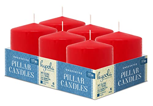 HYOOLA Red Pillar Candles 3x3 Inch - Unscented Pillar Candles - 6-Pack - European Made