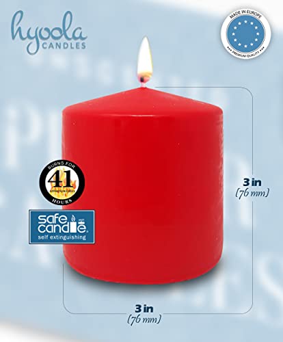 HYOOLA Red Pillar Candles 3x3 Inch - Unscented Pillar Candles - 6-Pack - European Made