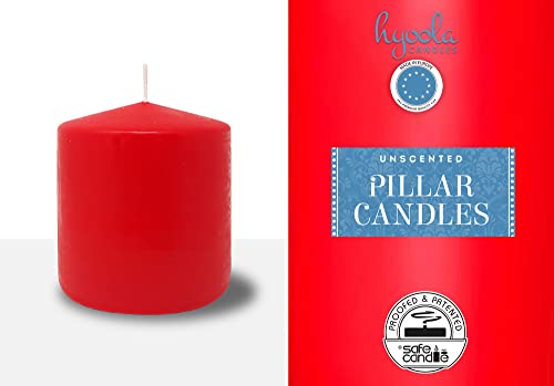 HYOOLA Red Pillar Candles 3x3 Inch - Unscented Pillar Candles - 6-Pack - European Made