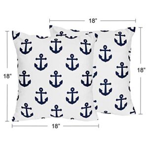 Sweet Jojo Designs Navy Blue White Anchors Decorative Accent Throw Pillows - Set of 2 - Nautical Theme Ocean Sailboat Sea Marine Sailor Anchor Unisex Gender Neutral