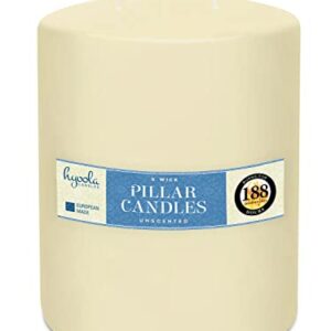 HYOOLA Ivory Three Wick Large Candle - 6 x 8 Inch - Unscented Big Pillar Candles - 188 Hour - European Made