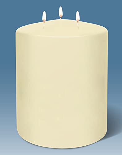 HYOOLA Ivory Three Wick Large Candle - 6 x 8 Inch - Unscented Big Pillar Candles - 188 Hour - European Made