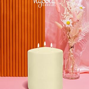 HYOOLA Ivory Three Wick Large Candle - 6 x 8 Inch - Unscented Big Pillar Candles - 188 Hour - European Made