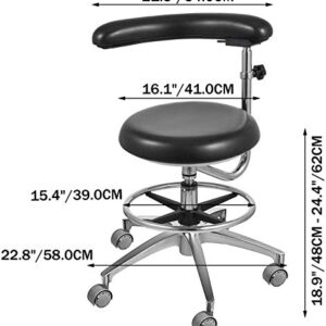 OUBO Brand Black Assistant Stool 360° Rotation Armrest Dental PU Leather Backrest Medical Office Use