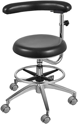 OUBO Brand Black Assistant Stool 360° Rotation Armrest Dental PU Leather Backrest Medical Office Use