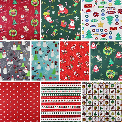 aufodara 10pcs Cotton Craft Fabric Bundles Christmas Patterns Fat Squares Textile Patchwork for Home DIY Decoration Crafts Sewing Quilting Pillows Bags Pennant Handwork (50 x 80 cm, U-01)