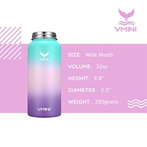 Vmini Water Bottle with Straw, 32 oz and 22 oz Vacuum Insulated 18/8 Stainless Steel, Wide Mouth and Standard Mouth Straw Lid with Wide Rotating/Fixed