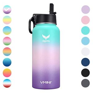 Vmini Water Bottle with Straw, 32 oz and 22 oz Vacuum Insulated 18/8 Stainless Steel, Wide Mouth and Standard Mouth Straw Lid with Wide Rotating/Fixed