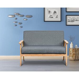 MAKLAINE Contemporary Modern Fabric Loveseat Sofa with Solid Wood Frame in Gray Linen