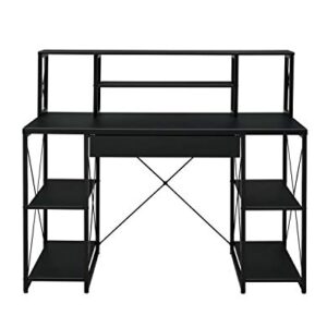 Desktop Computer Desk with Storage Shelves - 47'' Modern Office Computer Desk, Studying Writing Table Workstation for Home Office (Black)