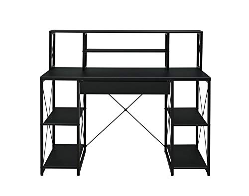 Desktop Computer Desk with Storage Shelves - 47'' Modern Office Computer Desk, Studying Writing Table Workstation for Home Office (Black)